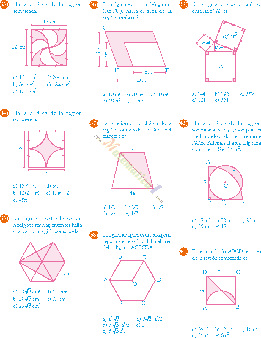 AREAS SOMBREADAS EJERCICIOS Y PROBLEMAS RESUELTOS Y PARA RESOLVER PDF