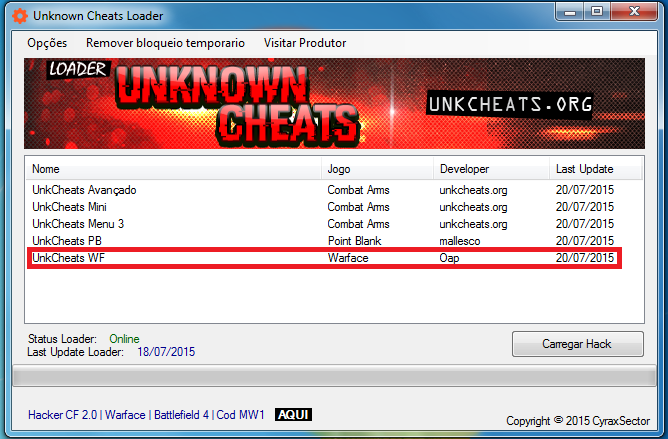 UNKNOWN CHEATS: NOVA ATUALIZAÇÃO DO LOADER, FOI ADICIONADO WARFACE.