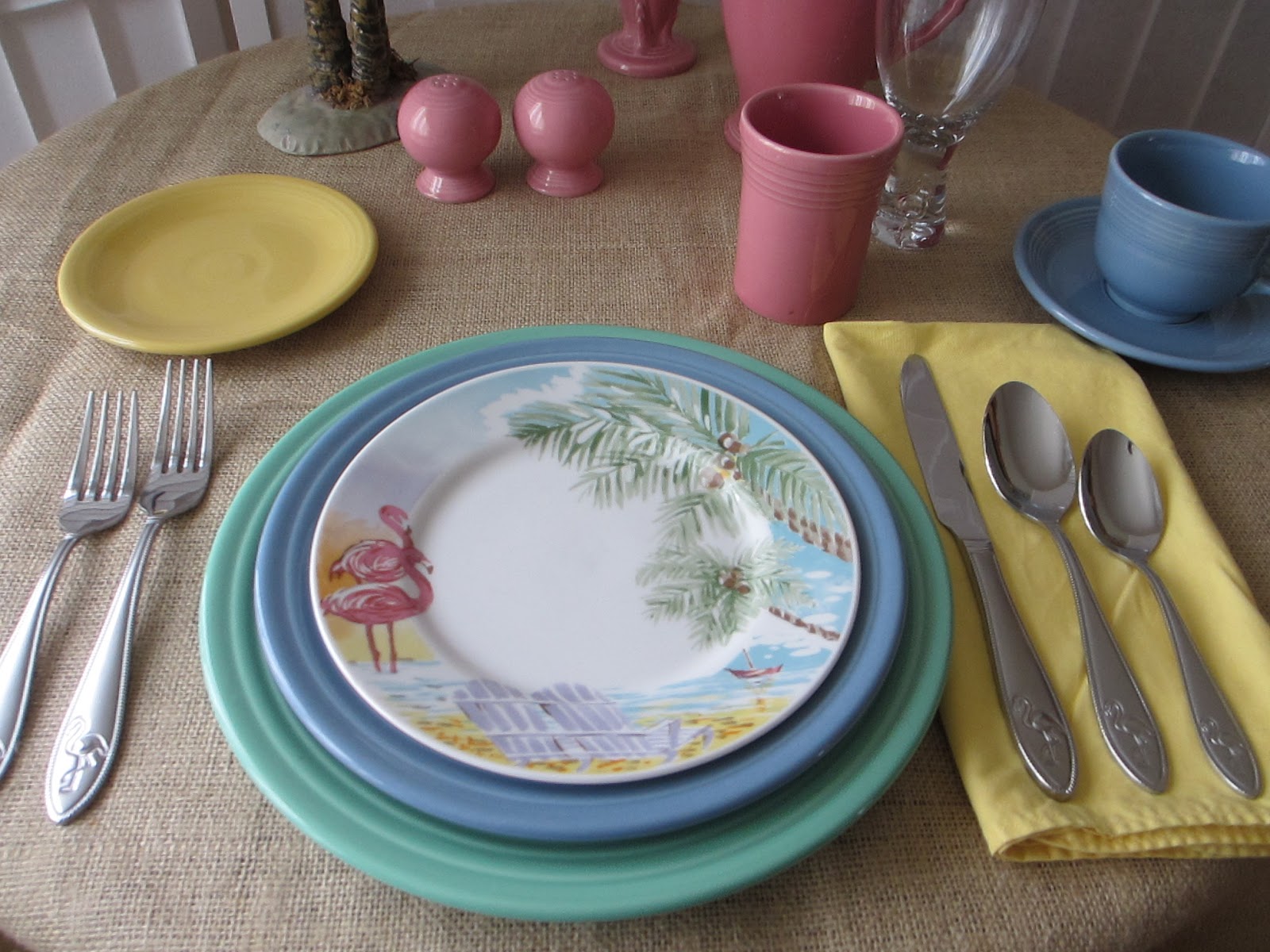 Table for One: Fiestaware and Flamingo Breakfast Table
