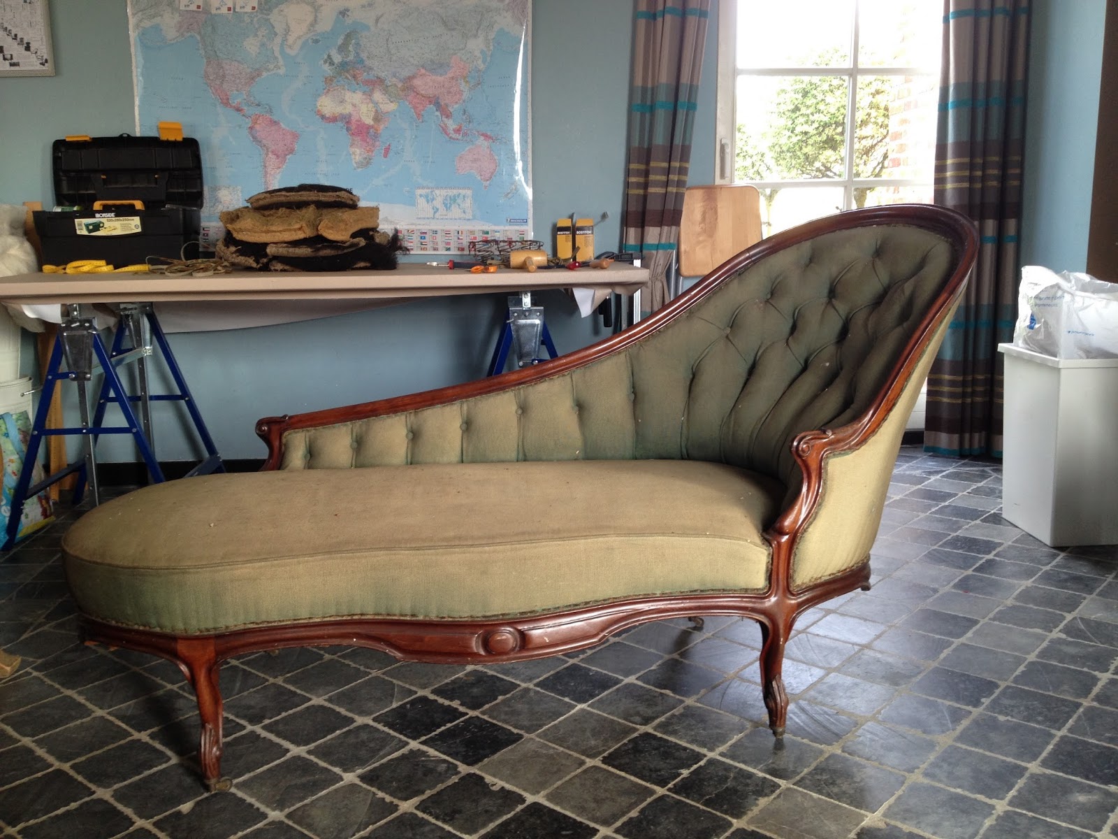 Garnissage à l'ancienne: Méridienne avec tissu Emerson Clay de ROMO