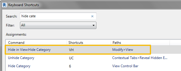 Revit Link: Hide Categories in View Using a Shortcut