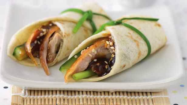 Happy Faces, Checks and Stars: Hoisin Duck Wraps