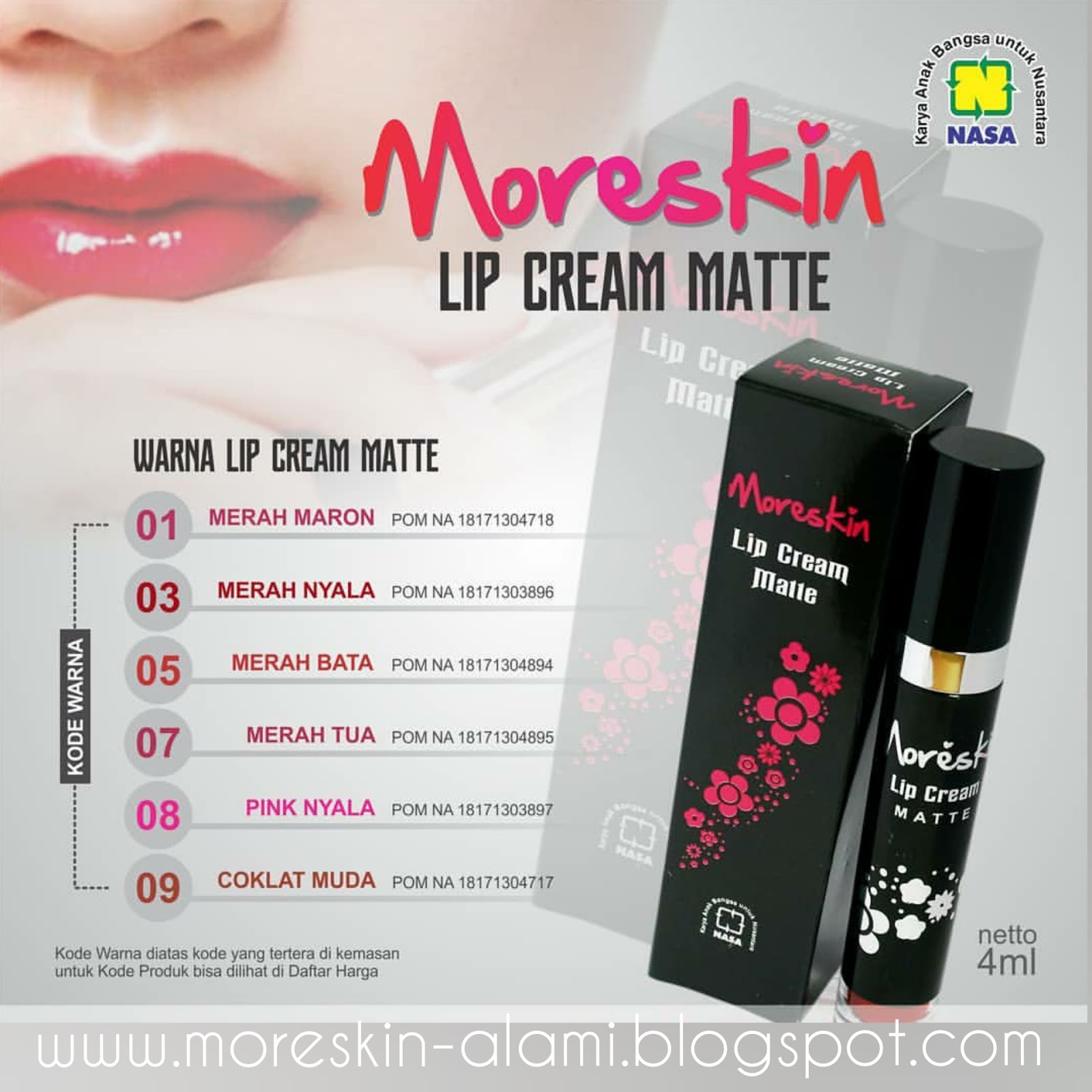 MORESKIN LIP CREAM MATTE SERIES - MORESKIN COSMETIC SKIN CARE NASA