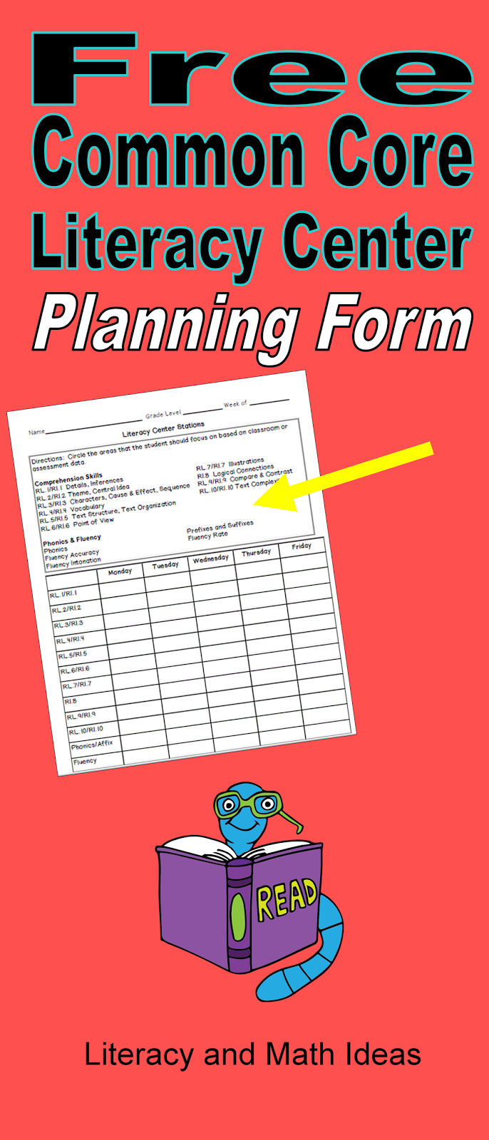 Literacy & Math Ideas: Free Common Core Literacy Center Planing Form