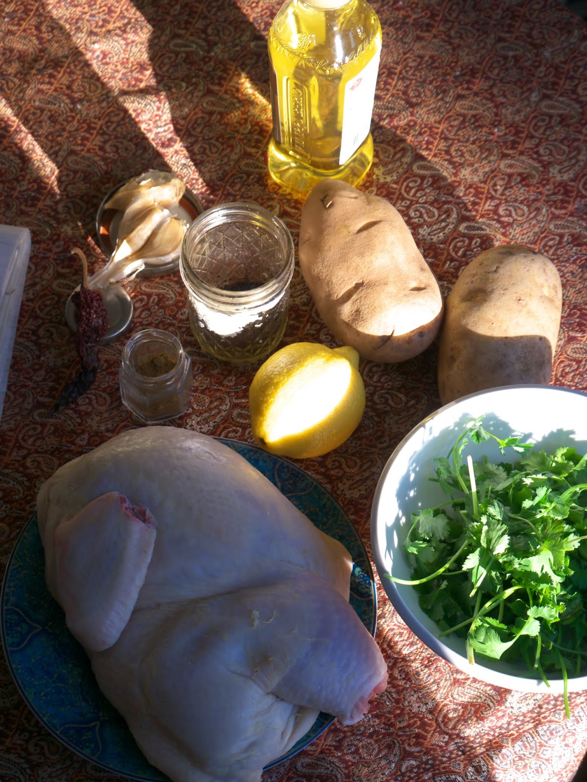 Lebanese roast chicken with lemon, garlic, and cilantro sauce