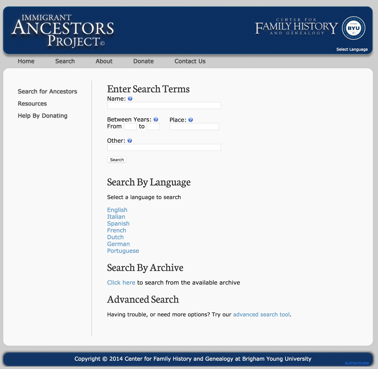 Genealogy's Star: Resources of the BYU Immigrant Ancestors Project