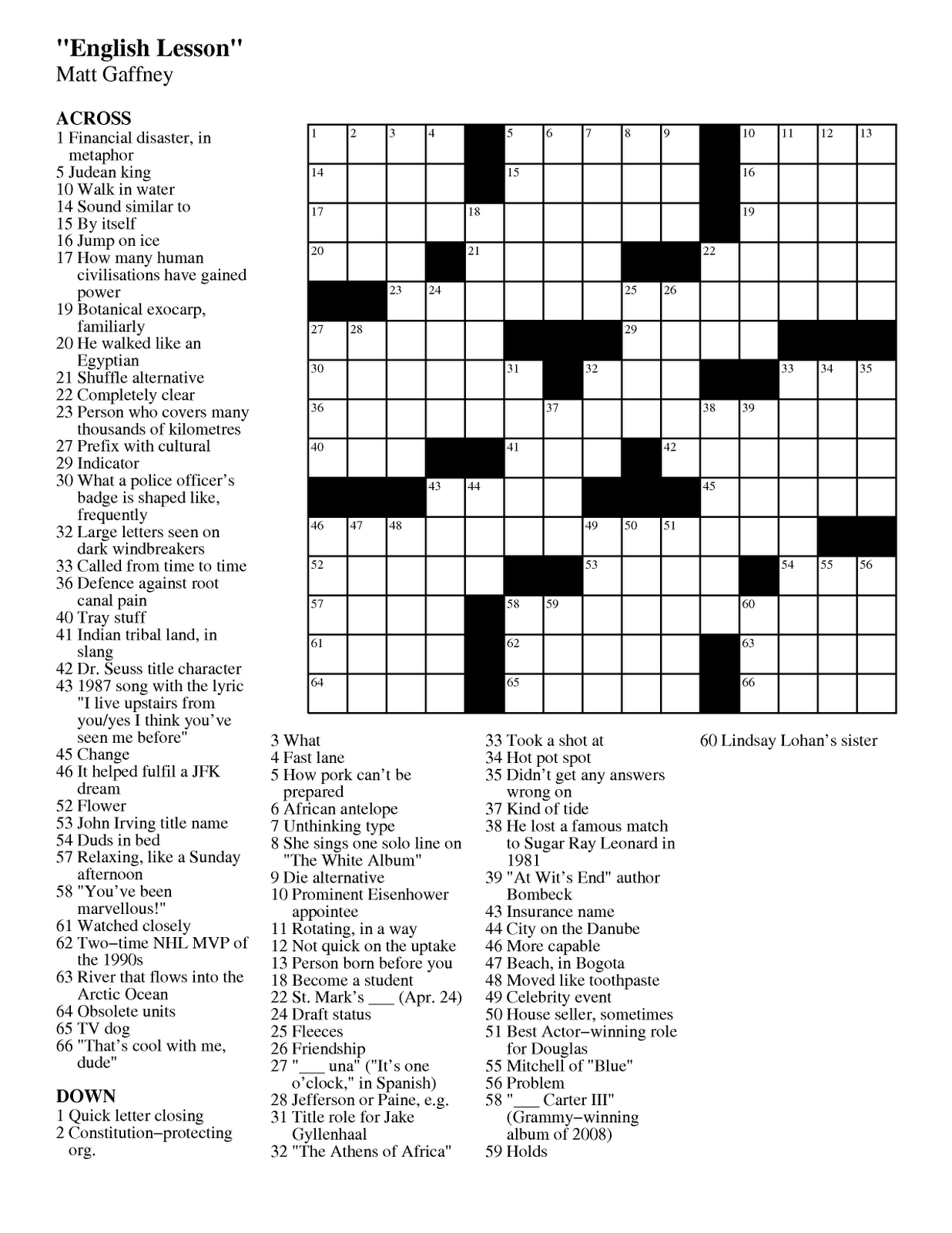 MGWCC 186 Friday December 23rd 2011 English Lesson Matt Gaffney s Weekly Crossword