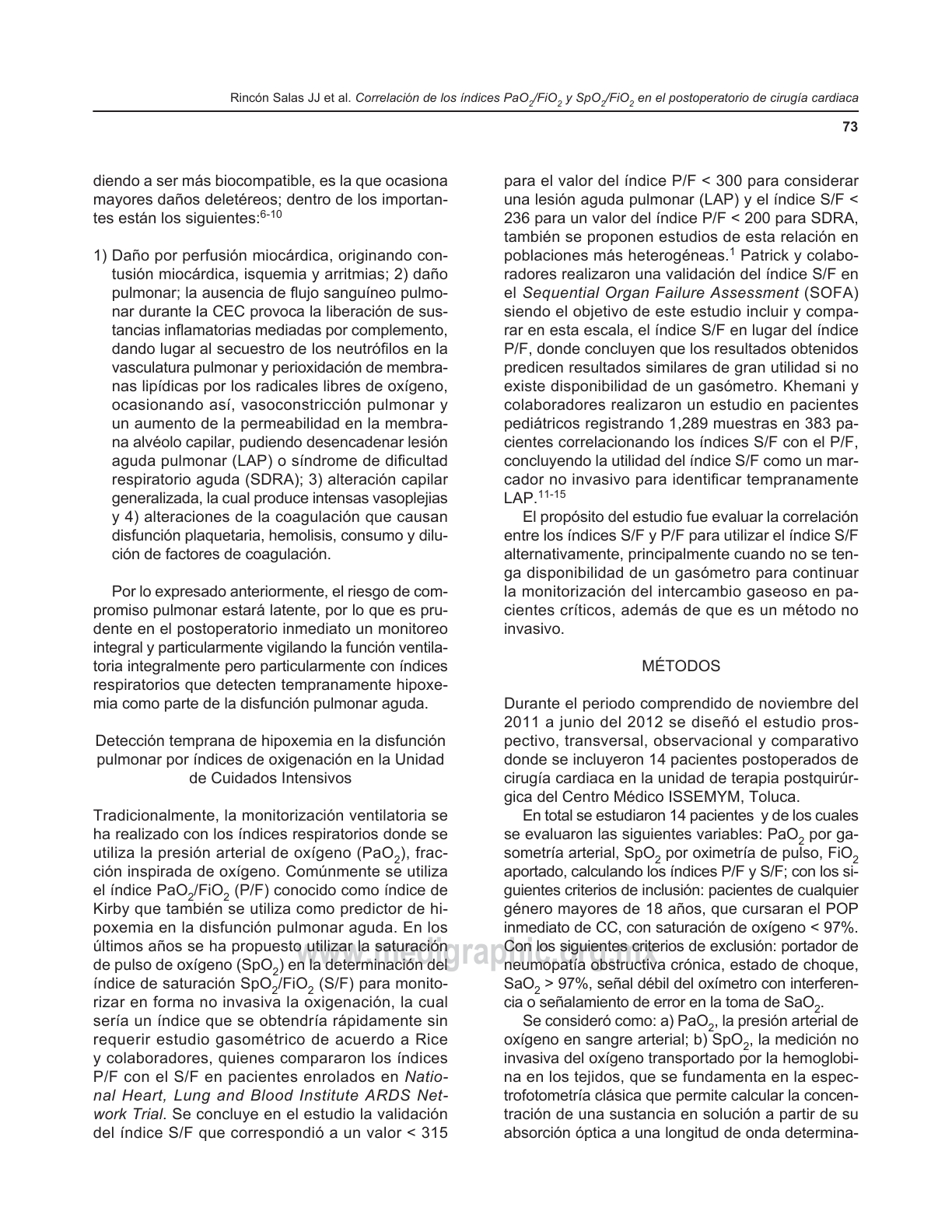 Laboratorio deTerapia Intensiva: Correlación de los índices PaO2/FiO2 y ...