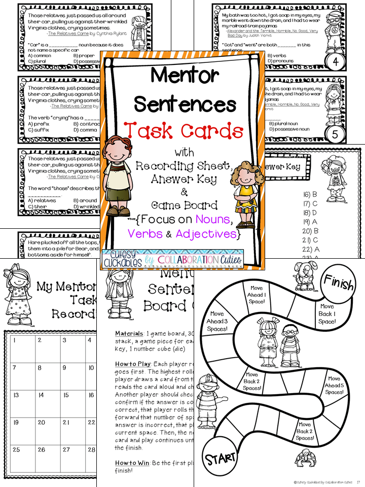 Collaboration Cuties: Mentor Sentences Task Cards Freebie and SALE!