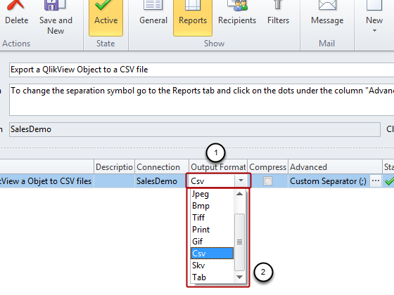 QlikView Solutions: how to get .csv output file via nprinting in qlikview?