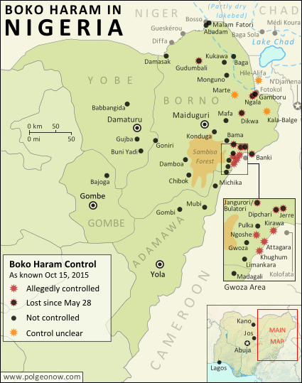 Map of Boko Haram/"Islamic State" Control in Nigeria: October 2015 ...