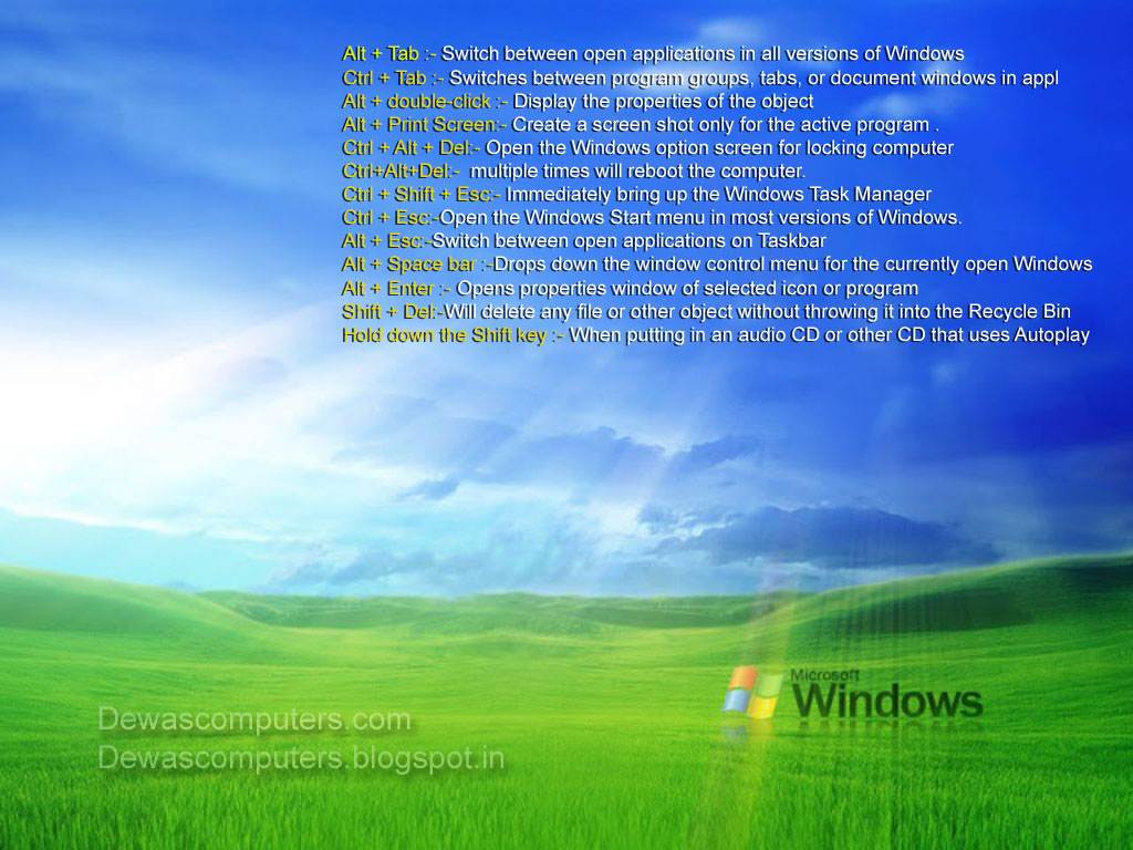 Dewas Computers: General Windows keyboard shortcuts