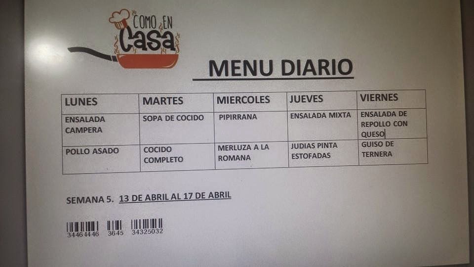 COMO EN CASA: MENÚS DIARIOS