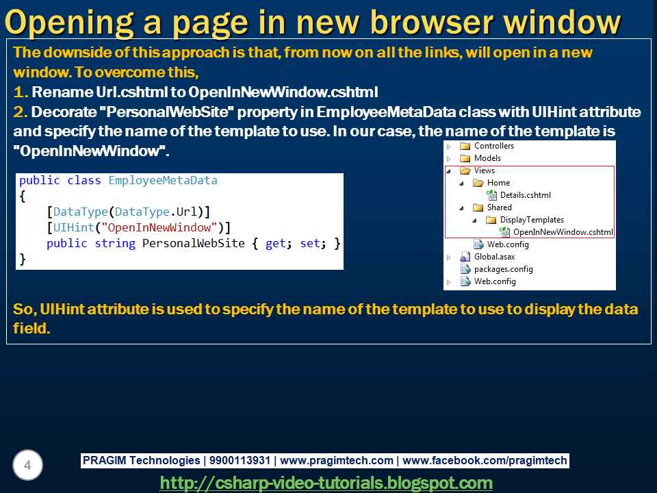 Sql server, .net and c# video tutorial: Part 42 - Opening a page in new browser window in MVC