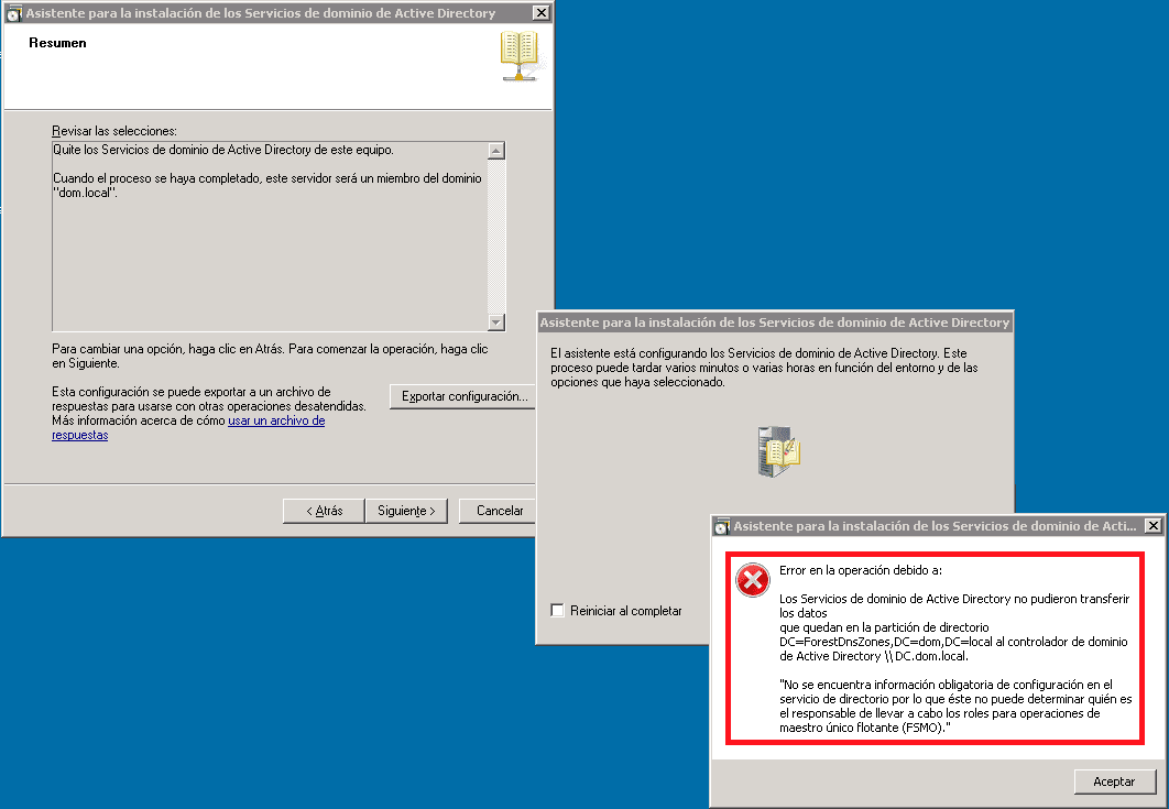 Pantallazos.es: Windows Server DCPROMO: Error Los Servicios de dominio ...