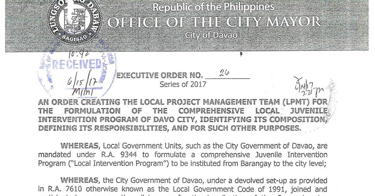 Mabel Sunga Acosta: EXECUTIVE ORDER NO. 26 Series of 2017