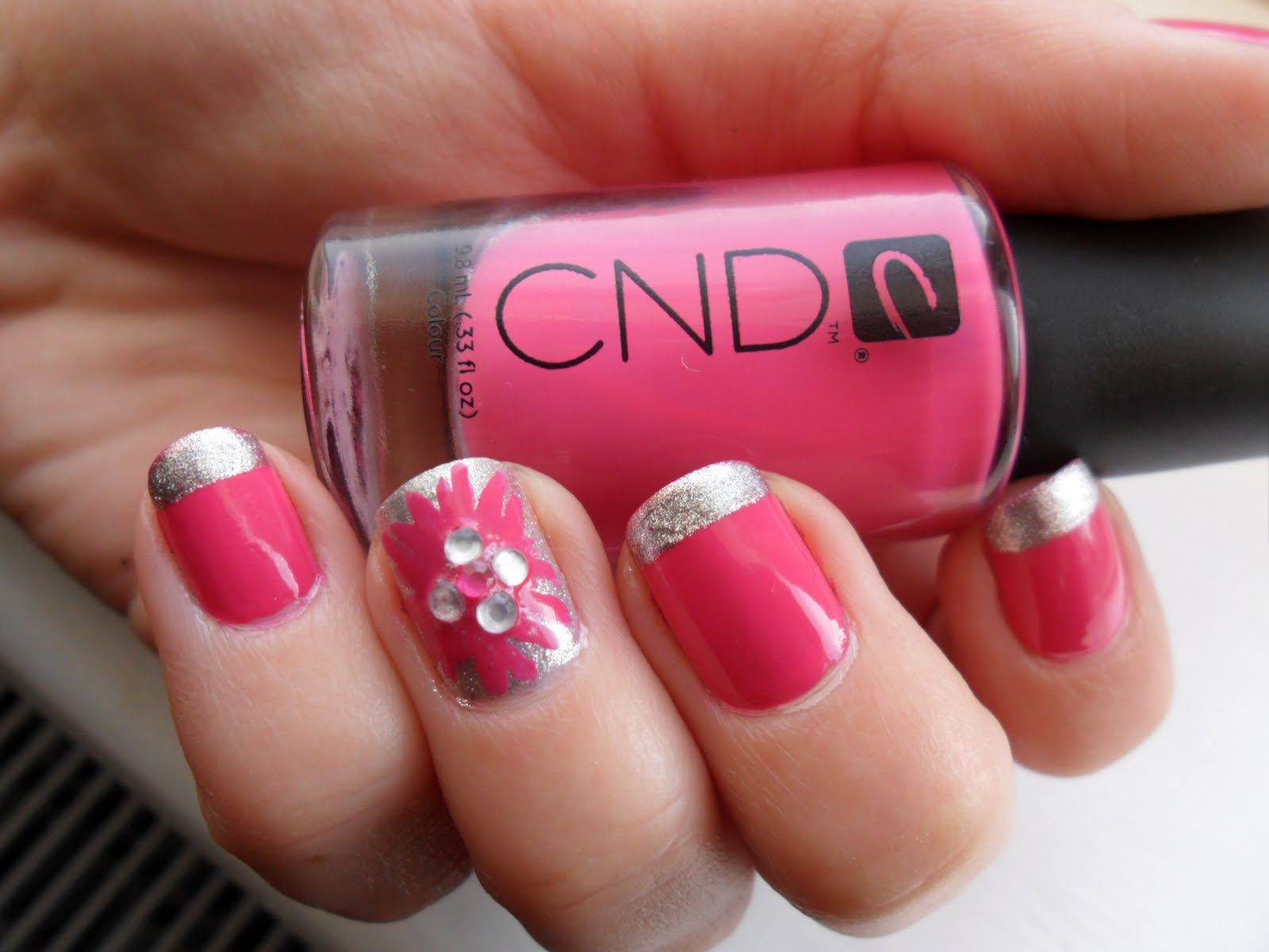 Nail Stories: French Tips: Glittery Silver and Raspberry Parfait... Yum ...