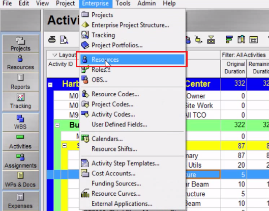 Primavera P6 Tutorial : Chapter 2.3 : Resources, Codes and Roles