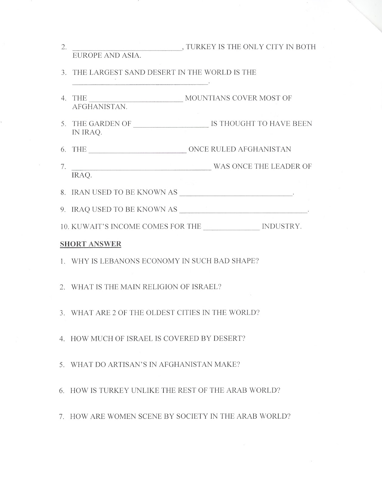 Mr. E's World Geography Page: World Geography 2018 - Southwest Asia