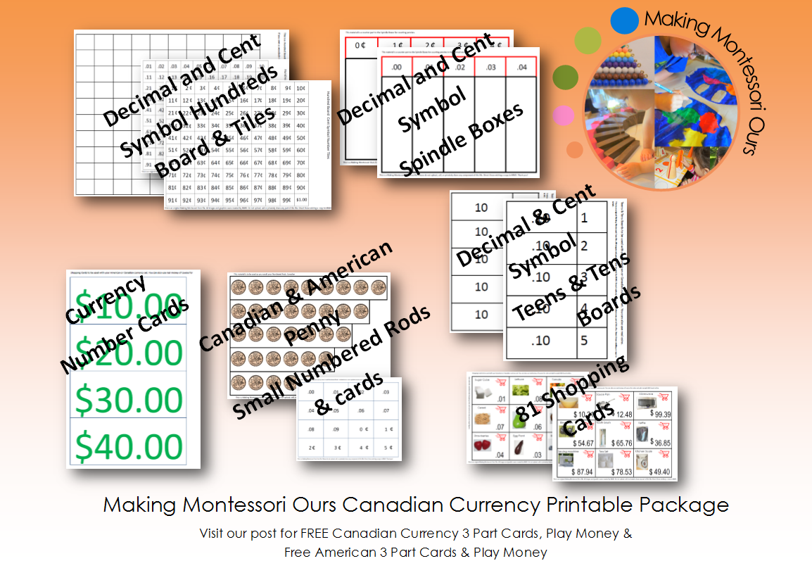 Canadian & American Money Unit & Printables - "Making Montessori Ours"