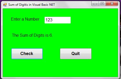 Free Programming Source Codes and Computer Programming Tutorials: Sum of Digits in Visual Basic Net