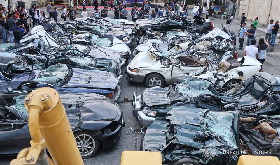 VIDEO: Duterte leads destruction of 20 smuggled luxury cars
