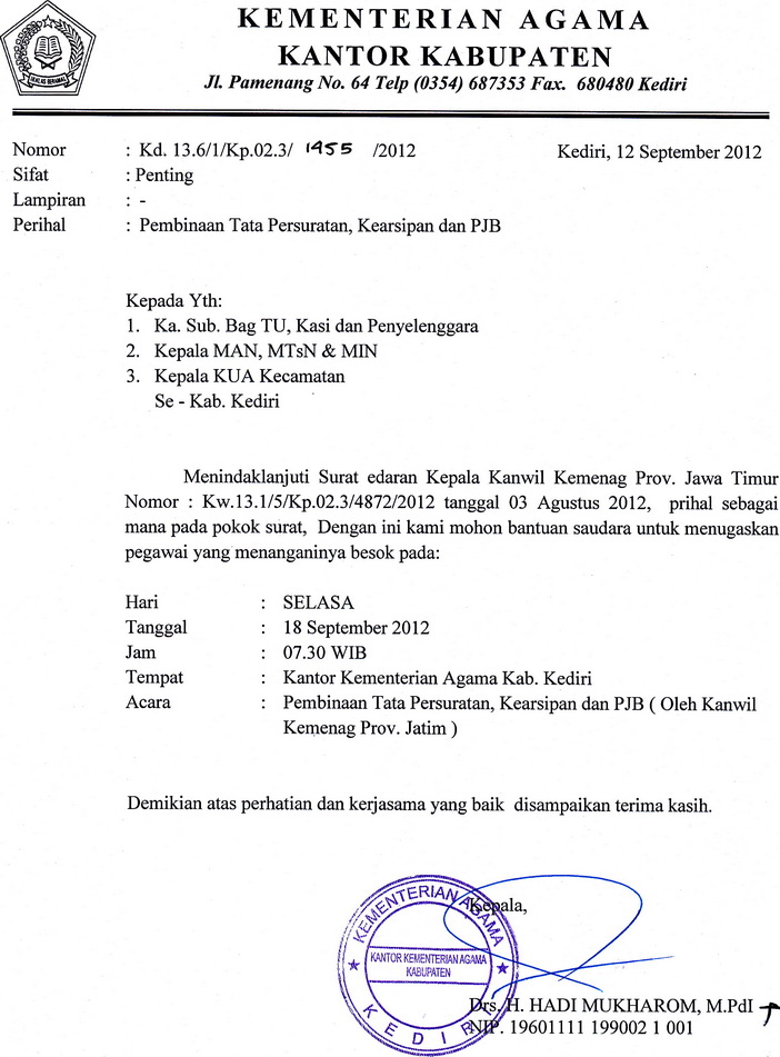 Info Kepegawaian - Pembinaan Tata Persuratan, kearsipan dan PJB