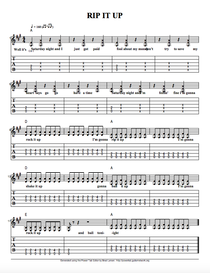 Guitar Tabs: Tabs And Song Sheet For: Rip It Up