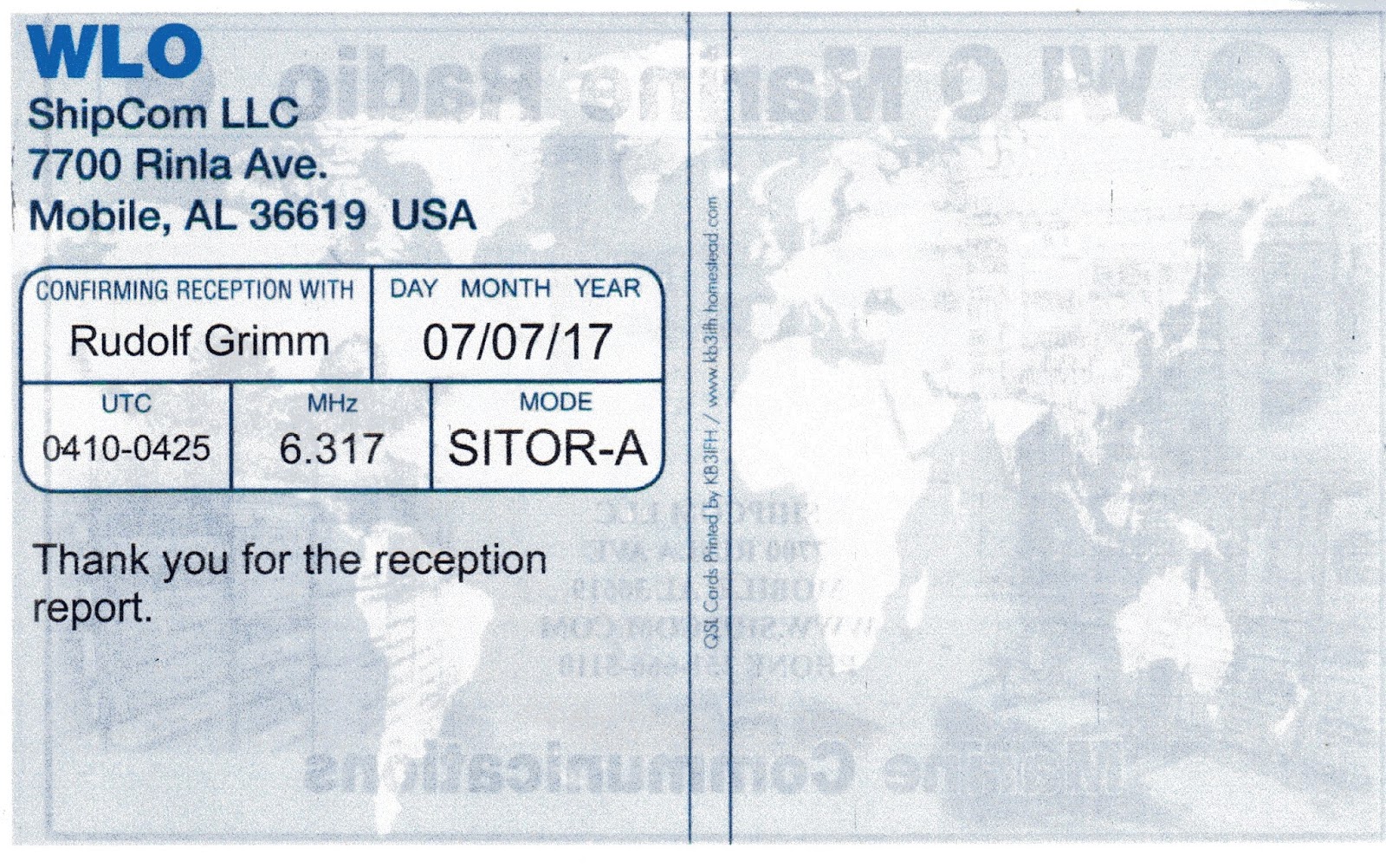 DXways-br: Confirmação recebida: 6317 kHz WLO Marine Radio, Mobile AL ...