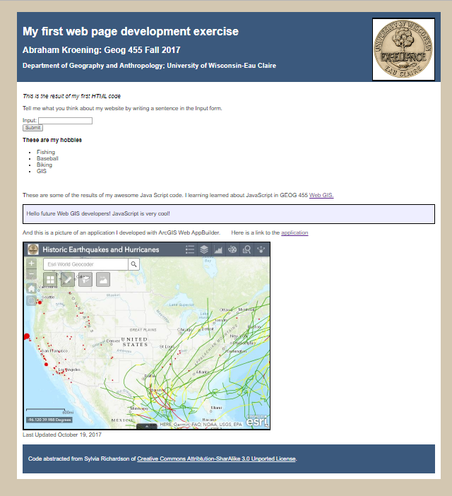 Web GIS: Geog 455: Lab 4: Basic HTML, CSS, and JavaScript