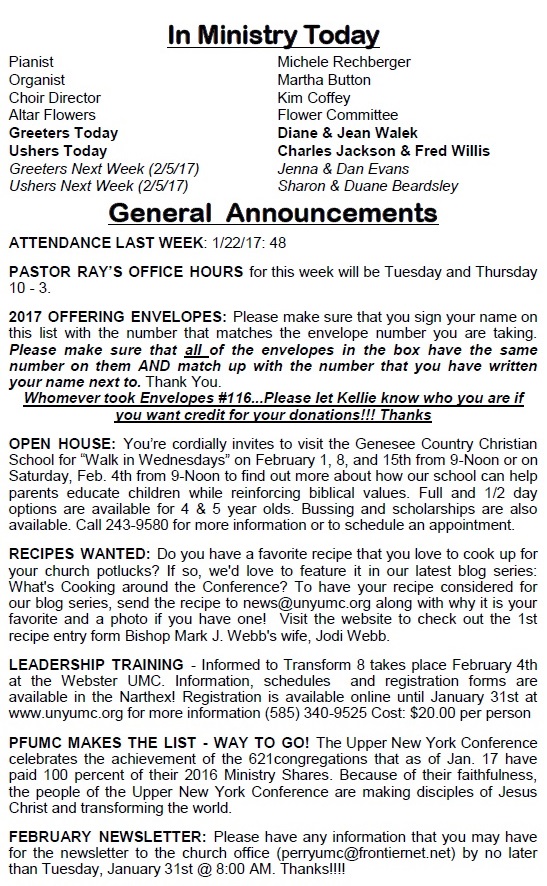 First United Methodist Church of Perry NY: Sunday Morning Announcements ...