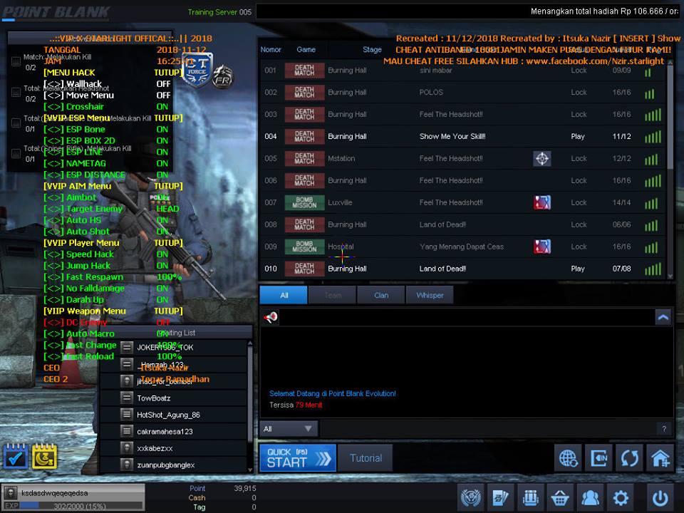 NEW UPDATE CHEAT POINTBLANK EVOLUTION 14 NOVEMBER 2018