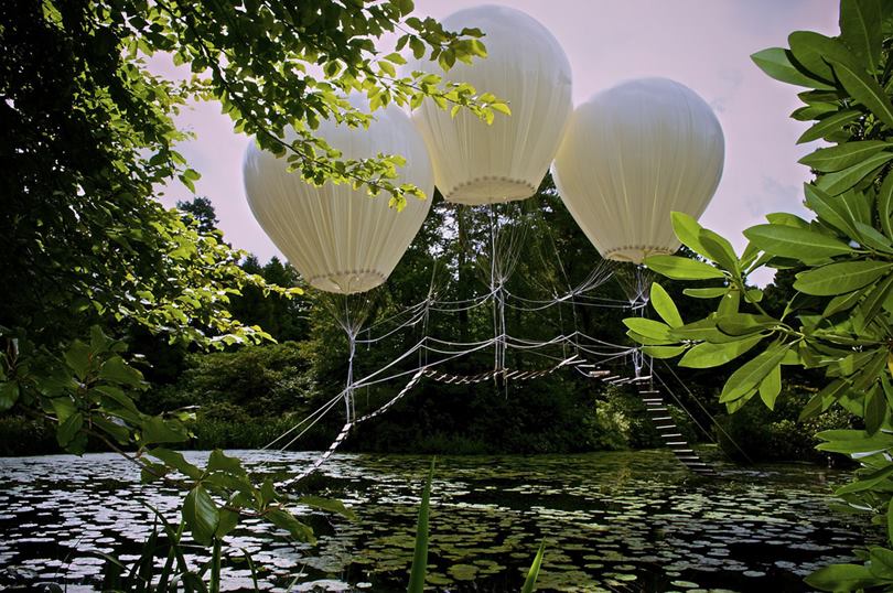 Pont de Singe, The Balloons Hang The Bridge Over The lake In Tatton Park