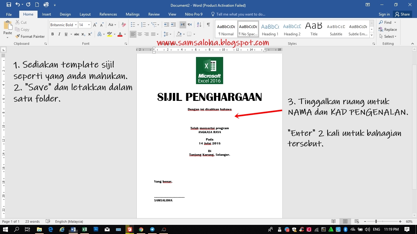 Cara Nak Buat Sijil Dengan Excel