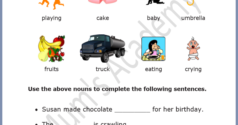 Grade 1 - Worksheet - Nouns - Mum's Academy