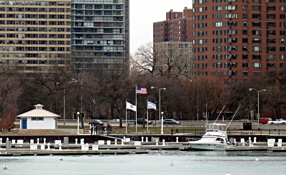 First Boat of the Season at Belmont Harbor
