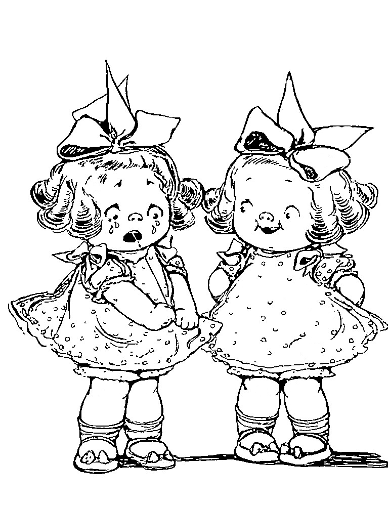 Piešiniai ir darbeliai: Spalvinimo paveikslėlis - Dvynukės