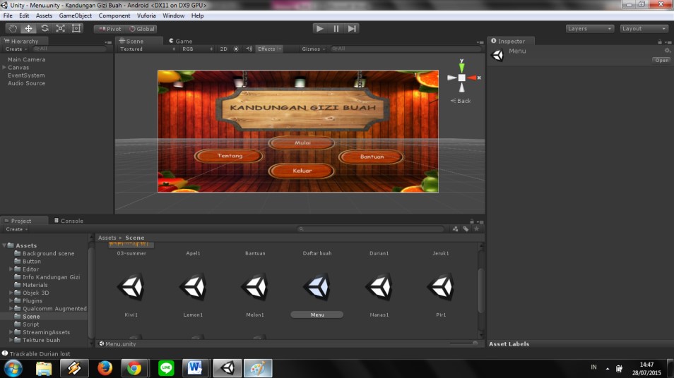 Dika Darmawan: Cara Pembuatan Scene Dan User Interface Di Unity