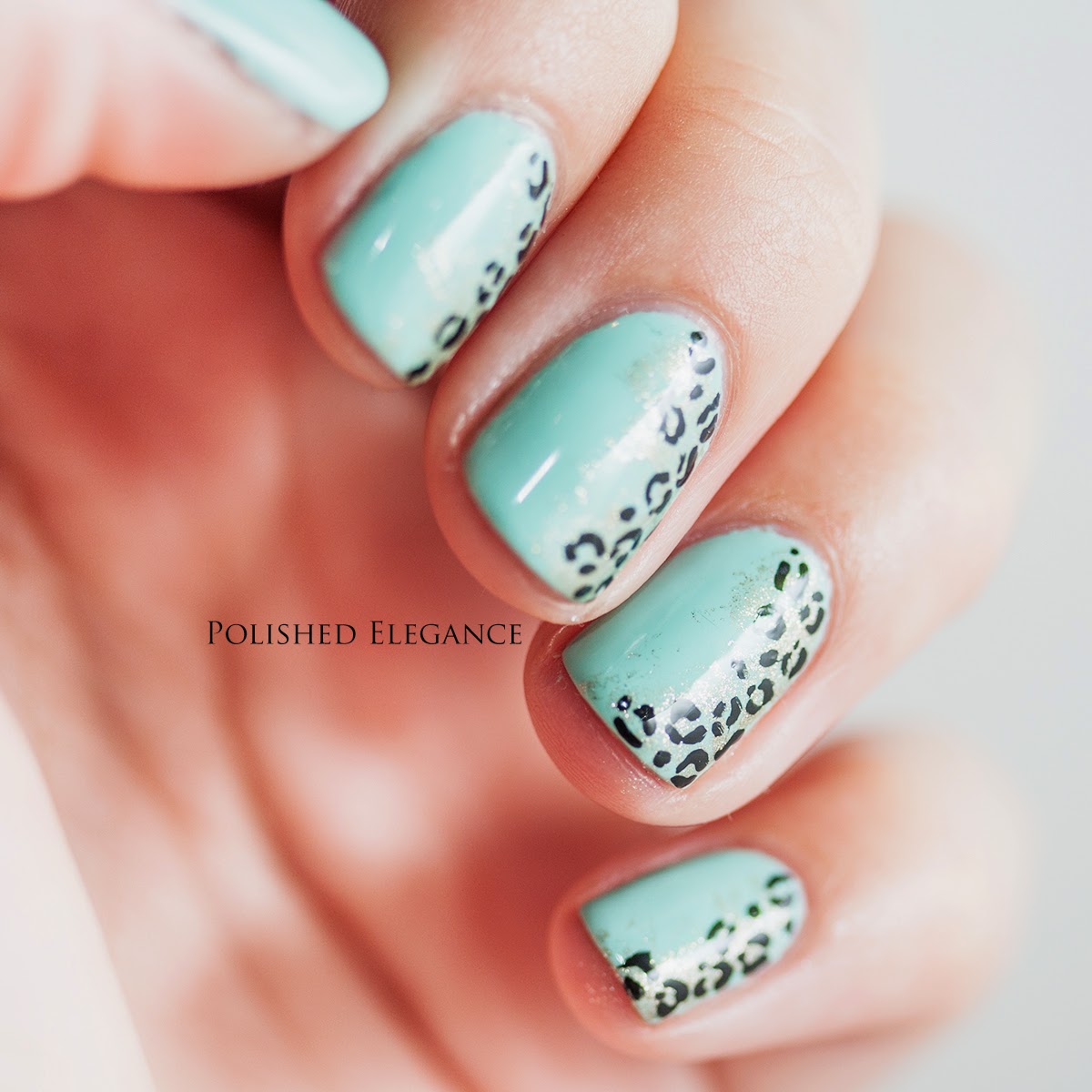 Mint Gold Leopard Nails