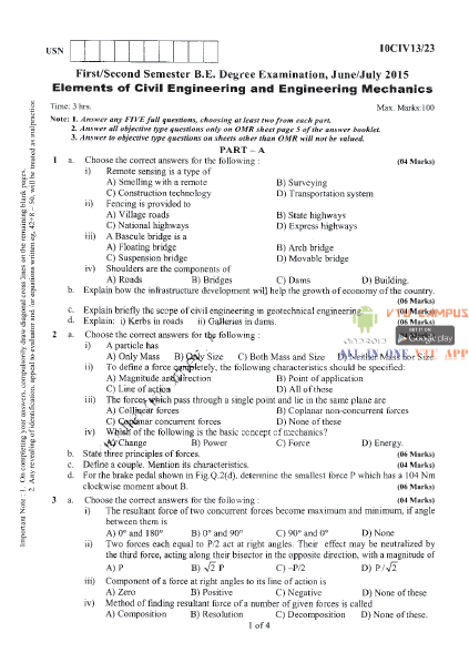 VTU Elements of Civil Engineering and Engineering Mechanics 2015 ...