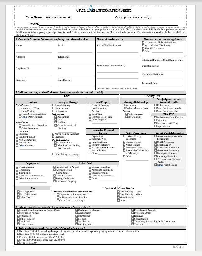 Tex.App.: Civil Case Information Sheet No Longer Needed - TRCP Rule 78A ...