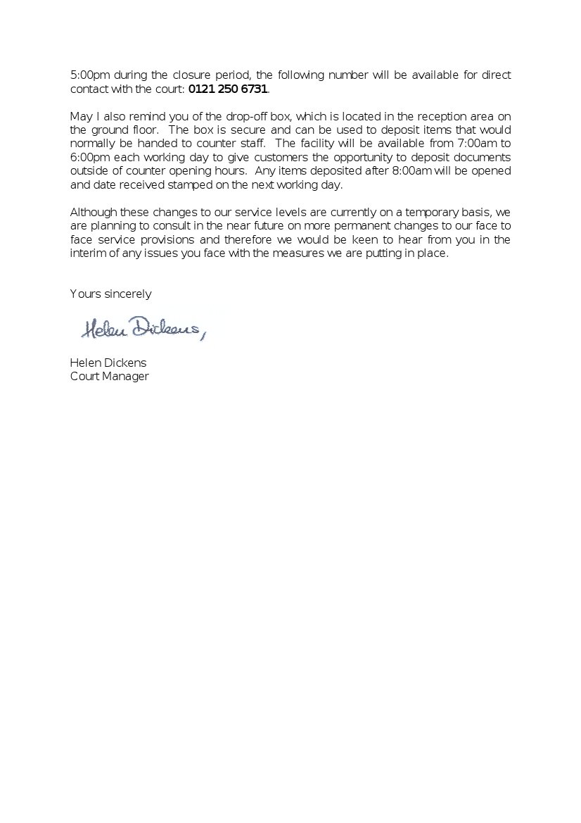 Wolverhampton Law Society: Letter to court users - Summer closure.