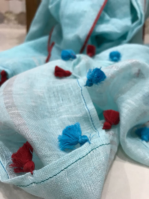 Latest Pure Plain Lenin/Linen Sarees with contrast blouse