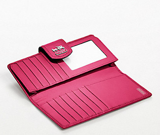 LadiesFanatic: COACH Madison Leather Skinny Wallet Silver/ Fuchsia