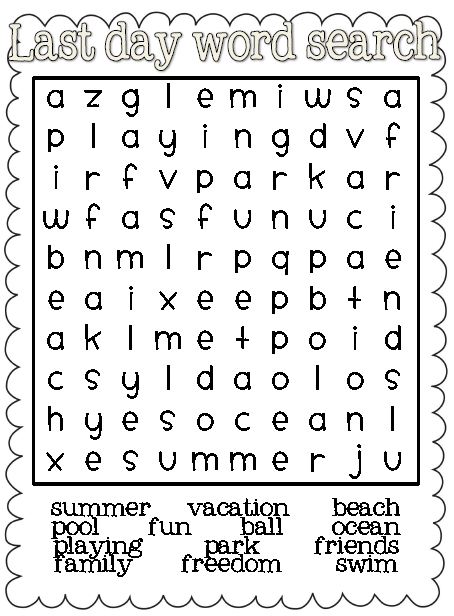 Last Day Word Search - Classroom Freebies