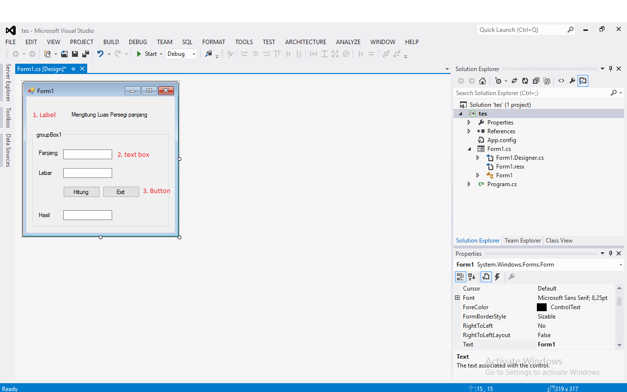Membuat Aplikasi Penghitung Luas Persegi Panjang Menggunakan Visual C# ...