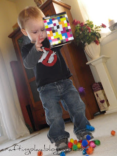 Crafting Play: Tissue box and Pom-Pom Fill and Spill Game