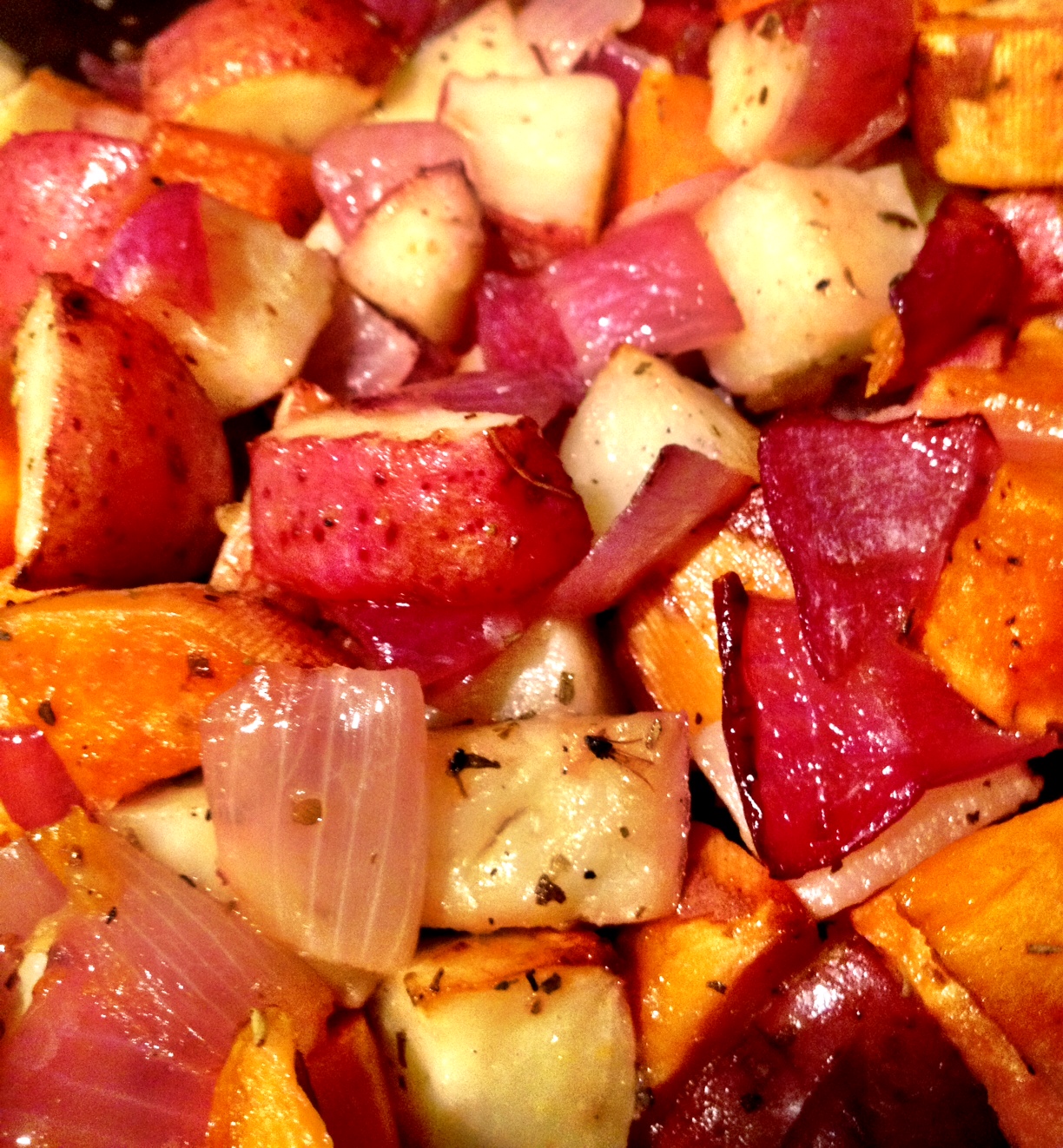 Young and Entertaining: Roasted Red & Sweet Potatoes with Onion
