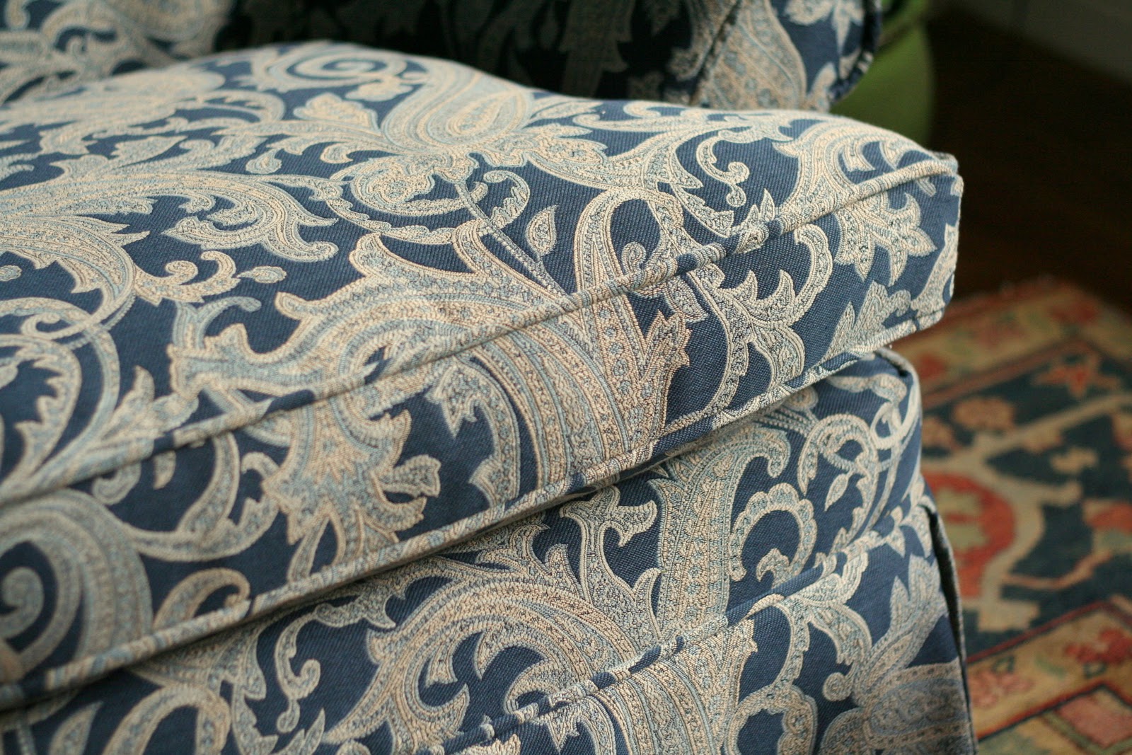 Custom Slipcovers by Shelley: Blue Paisley Swivel Rocker Chairs