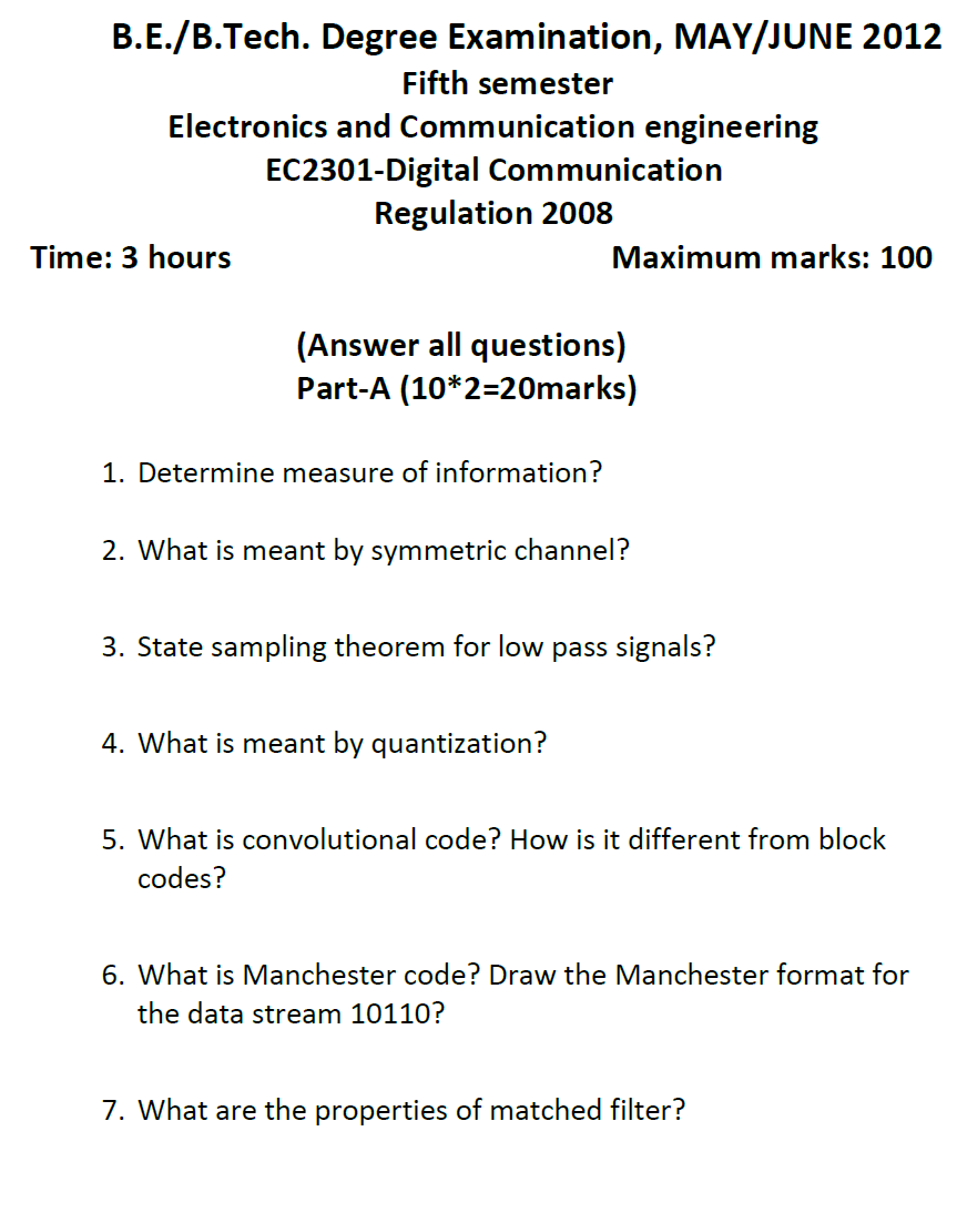 EC2301 Digital Communication May June 2012 Past Question Paper ...